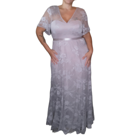 torrid | Dresses | Torrid Dress Lilac Lace Gown With Flutter Sleeves ...
